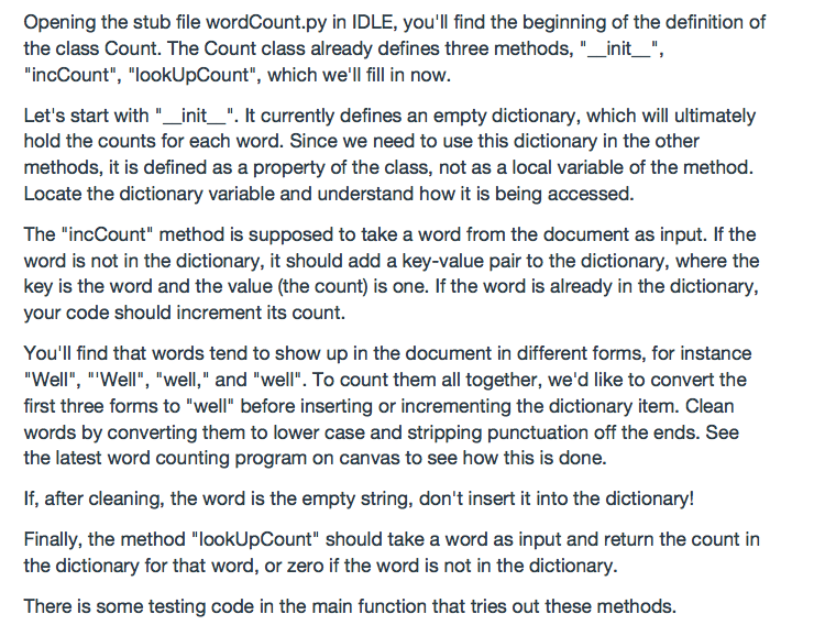 Solved Opening the stub file wordCount.py in IDLE, you'll | Chegg.com