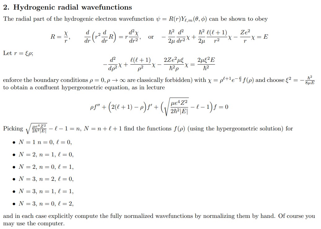 Solved 2 Hydrogenic Radial Wavefunctions The Radial Part Of