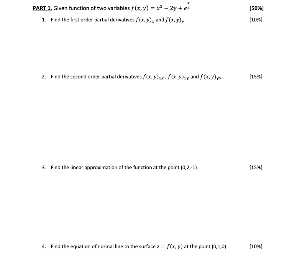 Solved PART 1. Given function of two variables f(x,y) = x2 – | Chegg.com