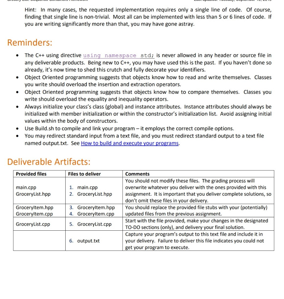 CPSC 131, Data Structures - Fall 2019 Grocery List: | Chegg.com