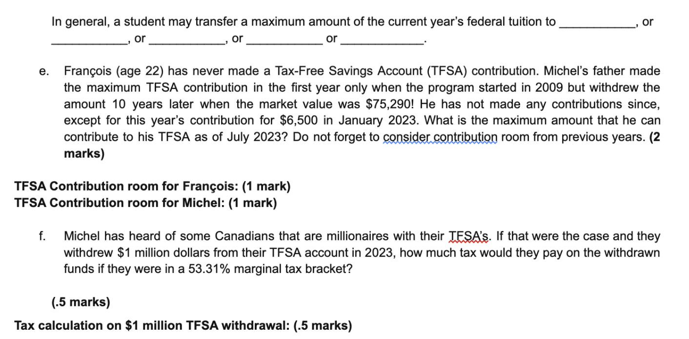 b. Without François' T2202, Michel believes that he | Chegg.com