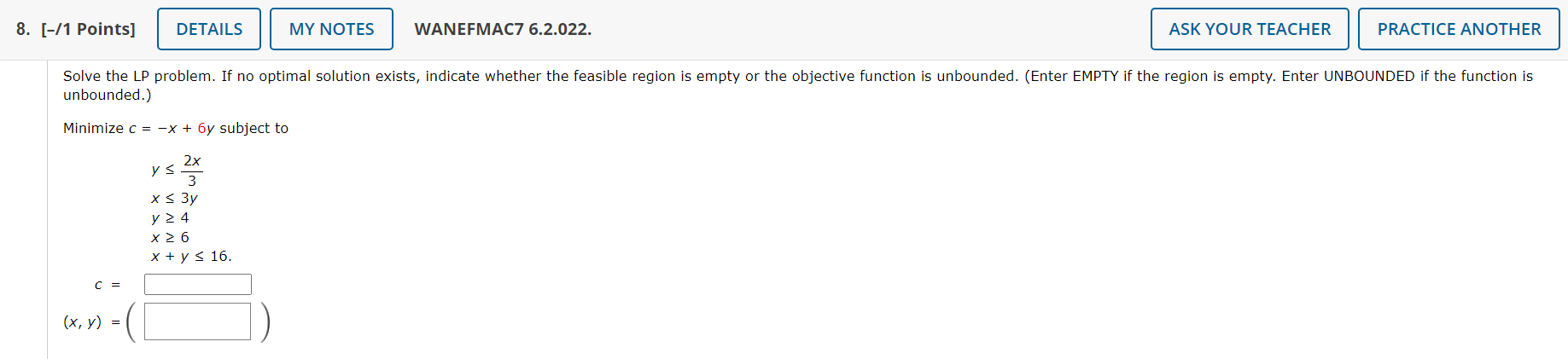 Solved Solve the LP problem. If no optimal solution exists, | Chegg.com