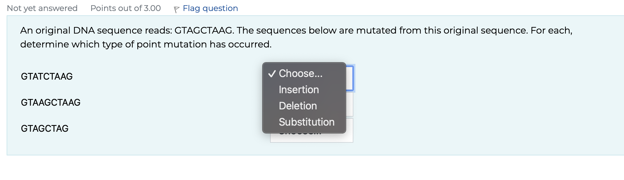 Solved An original DNA sequence reads: GTAGCTAAG. The | Chegg.com