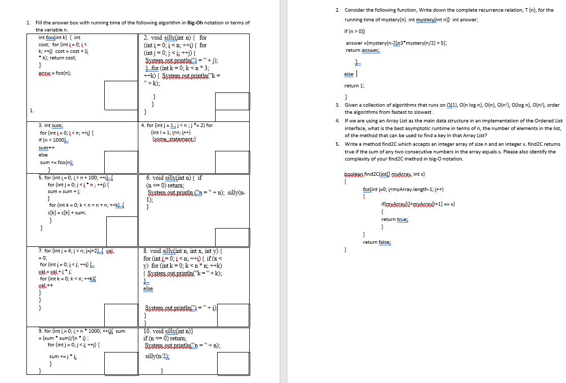 1. 2. Consider the following function, Write down the | Chegg.com