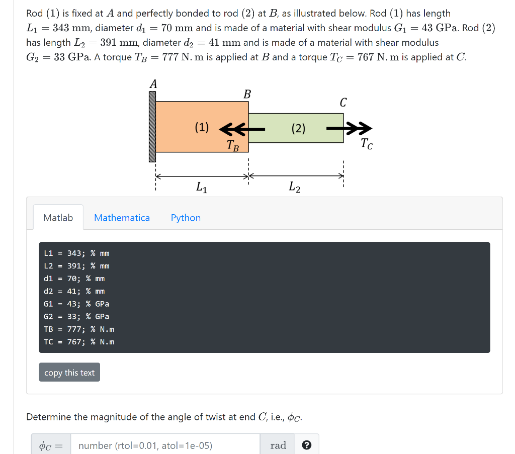Solved Rod (1) is fixed at A and perfectly bonded to rod (2) | Chegg.com