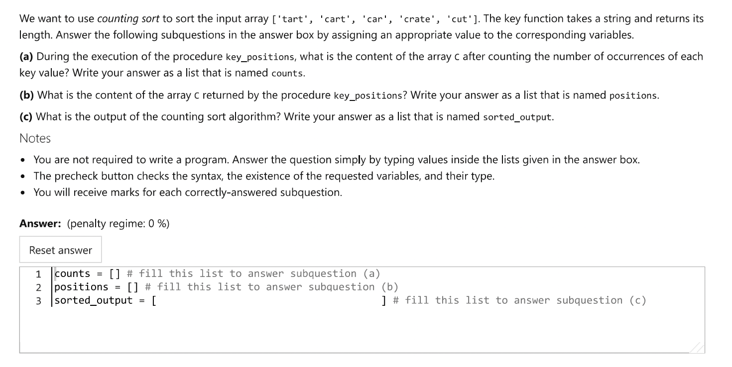 Solved We want to use counting sort to sort the input array | Chegg.com
