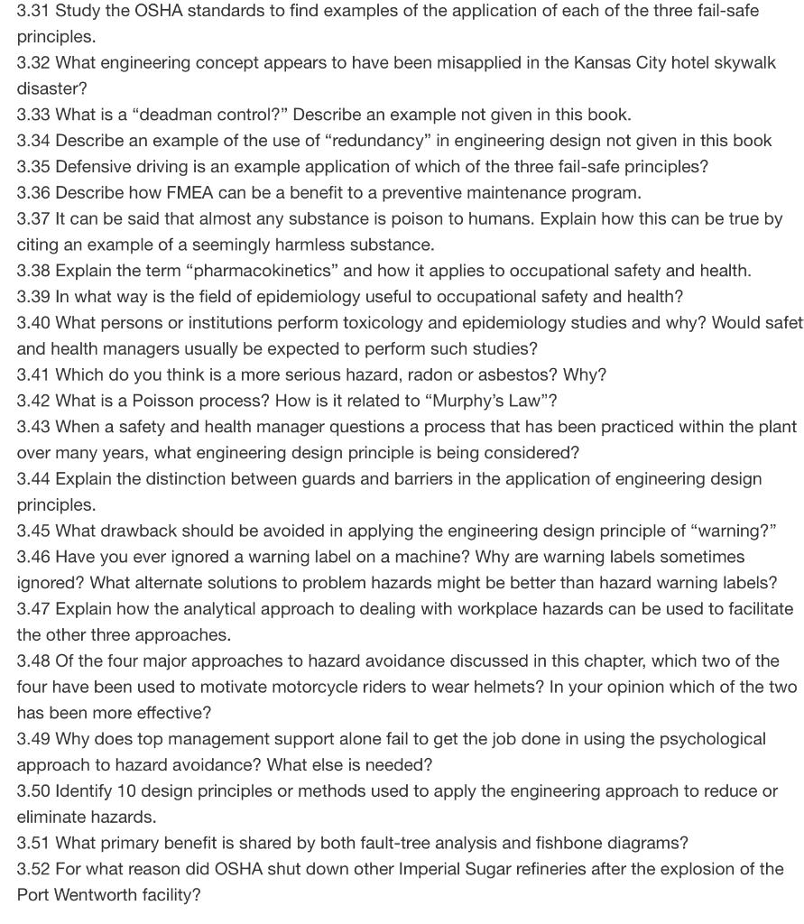 Solved 3.31 Study the OSHA standards to find examples of the | Chegg.com