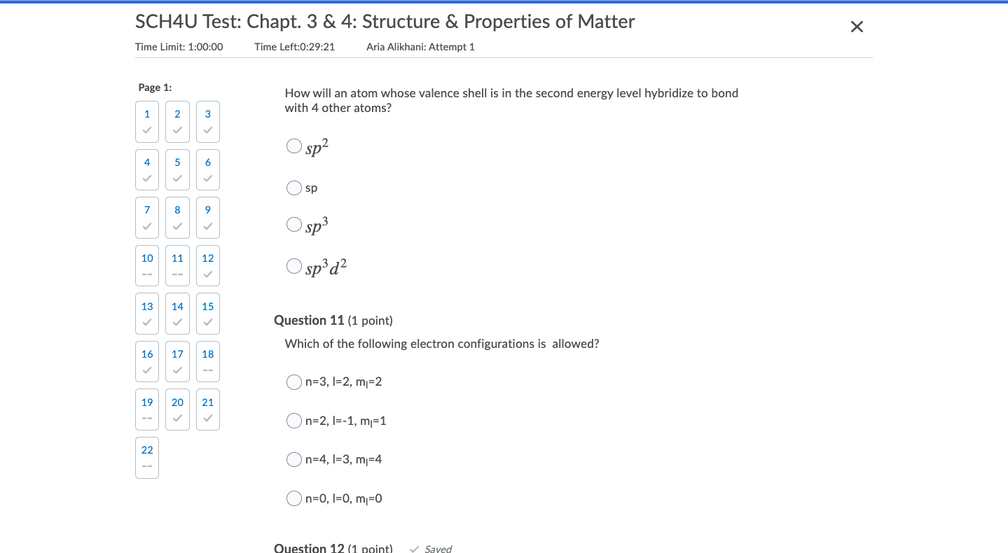 Solved х SCH4U Test: Chapt. 3 & 4: Structure & Properties of | Chegg.com