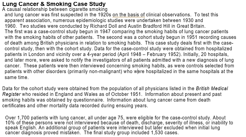 Lung Cancer & Smoking Case Study A causal | Chegg.com