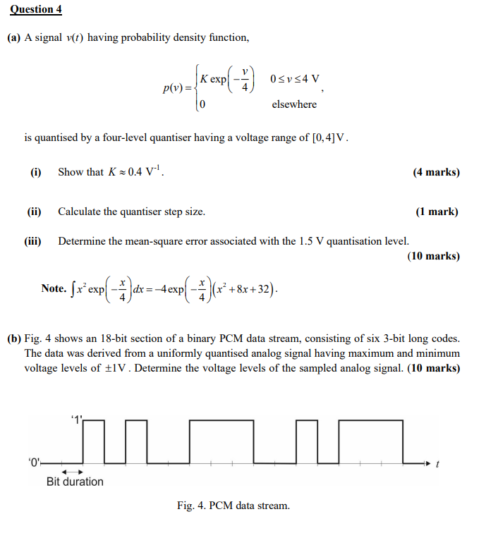 Solved (a) A signal v(t) having probability density | Chegg.com