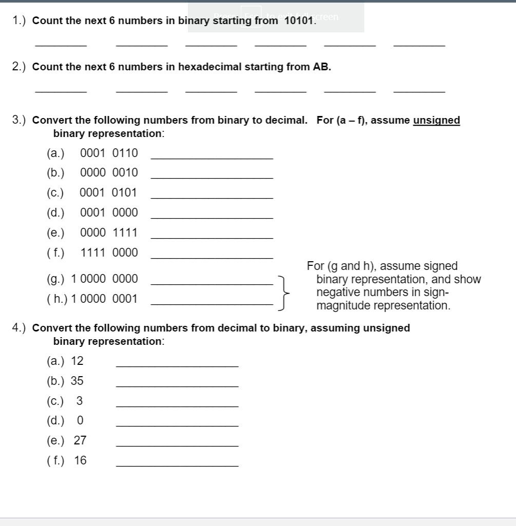 Solved 1.) Count the next 6 numbers in binary starting from | Chegg.com