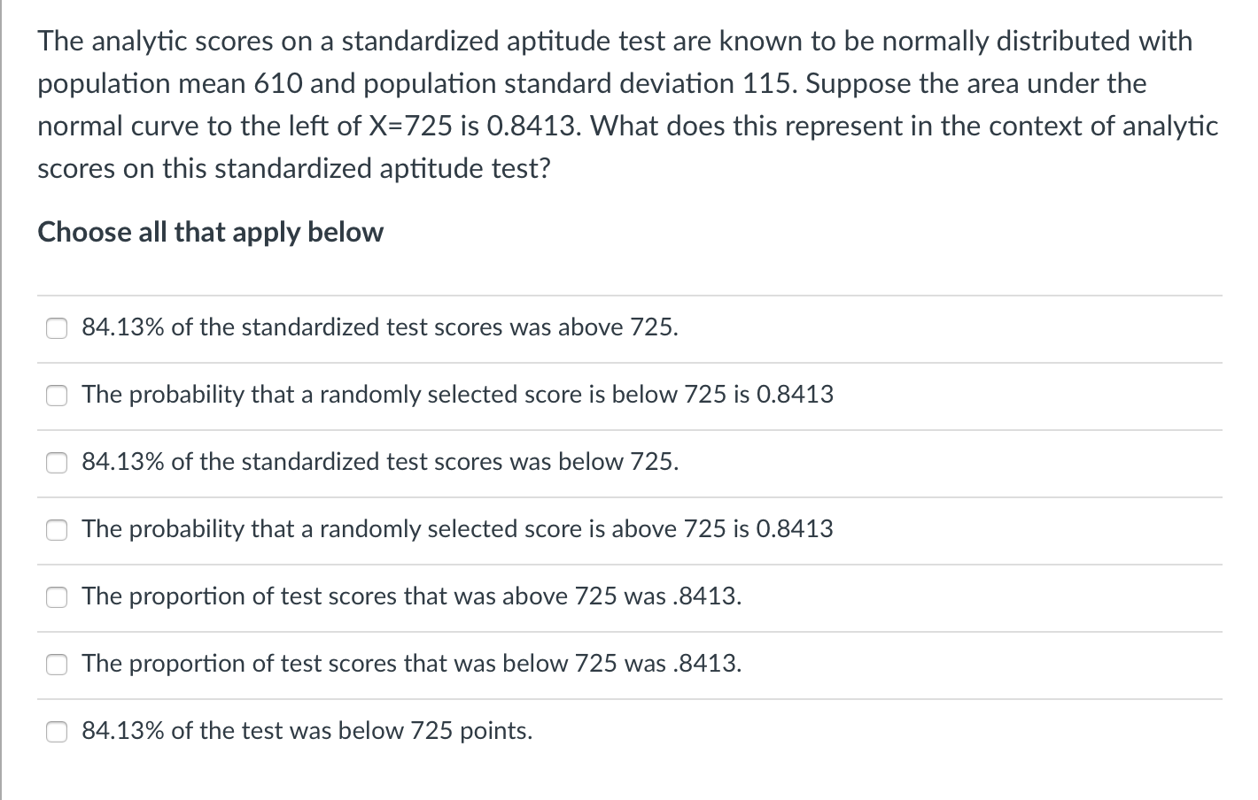 Solved The analytic scores on a standardized aptitude test | Chegg.com