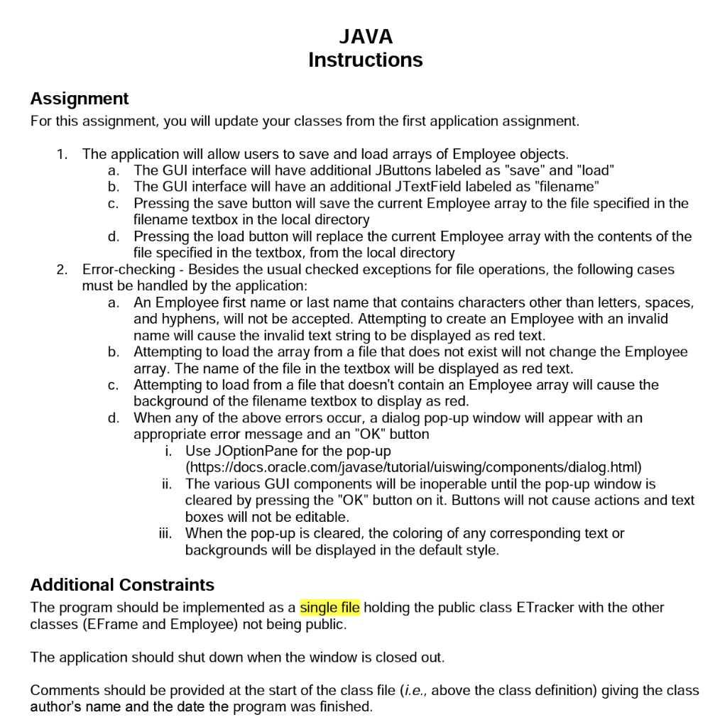 JAVA Instructions Assignment For this assignment, you | Chegg.com