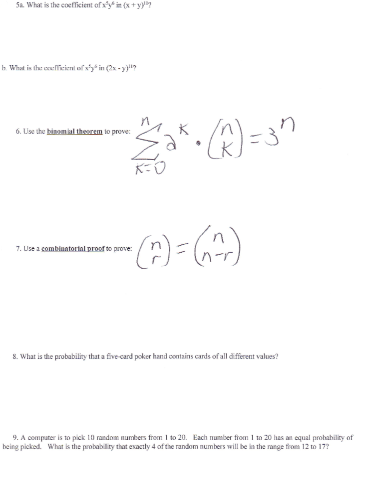 Solved 5a. What is the coefficient of xy in (x + y)"? b. | Chegg.com