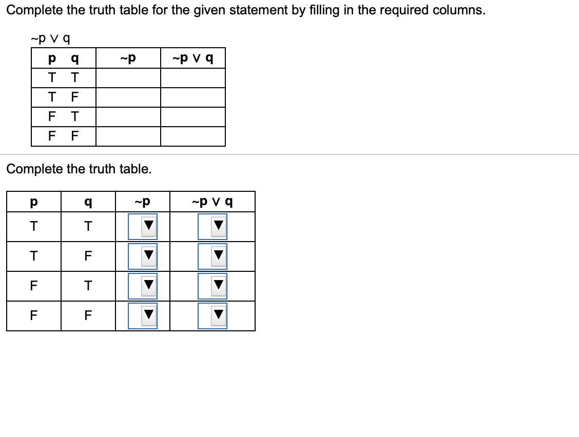 Solved Complete the truth table for the given statement by | Chegg.com