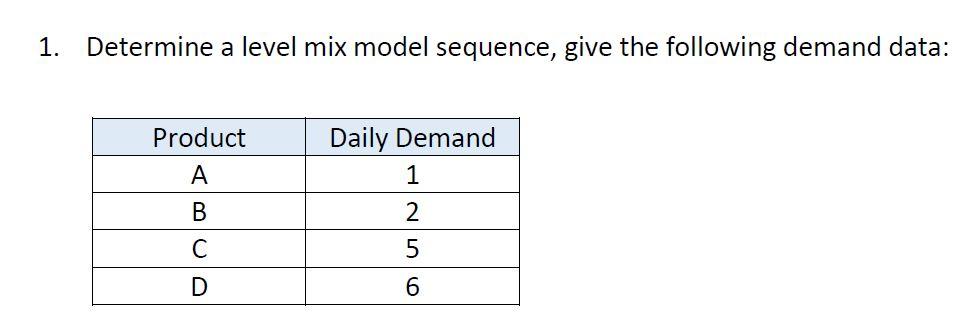 Solved 1. Determine a level mix model sequence, give the | Chegg.com