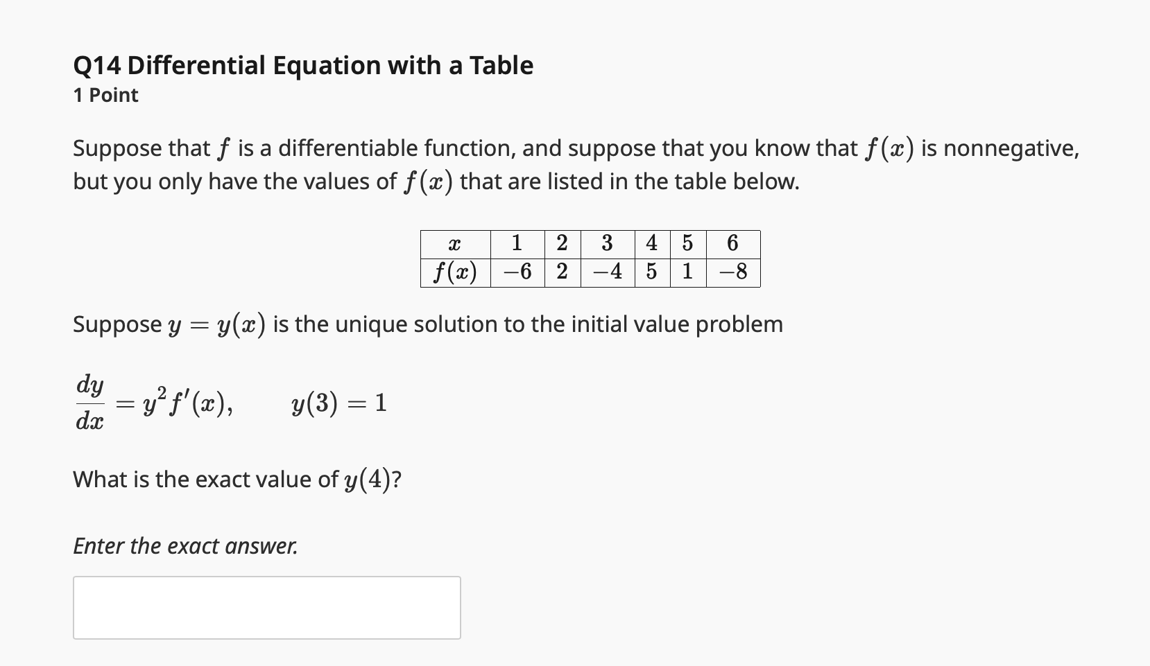 Solved Q14 Differential Equation with a Table 1 Point | Chegg.com