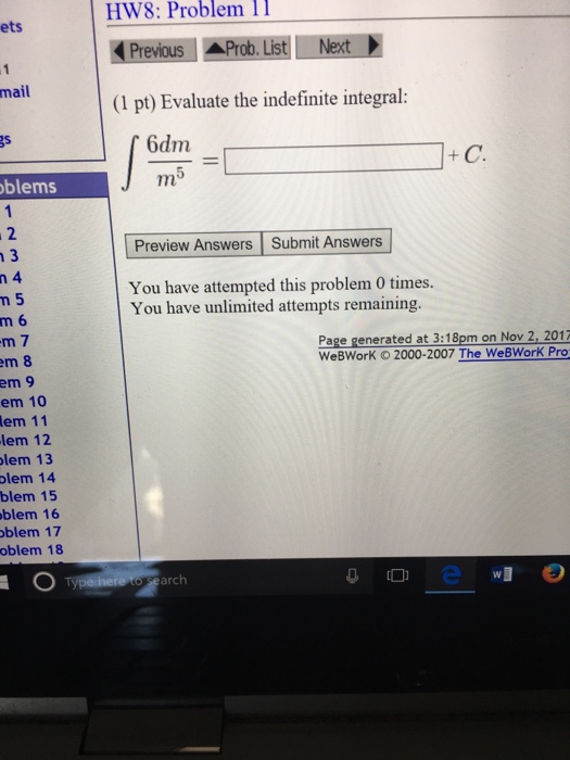 Solved HW8: Problem 11 ets Previous Prob. List Next mail (1 | Chegg.com