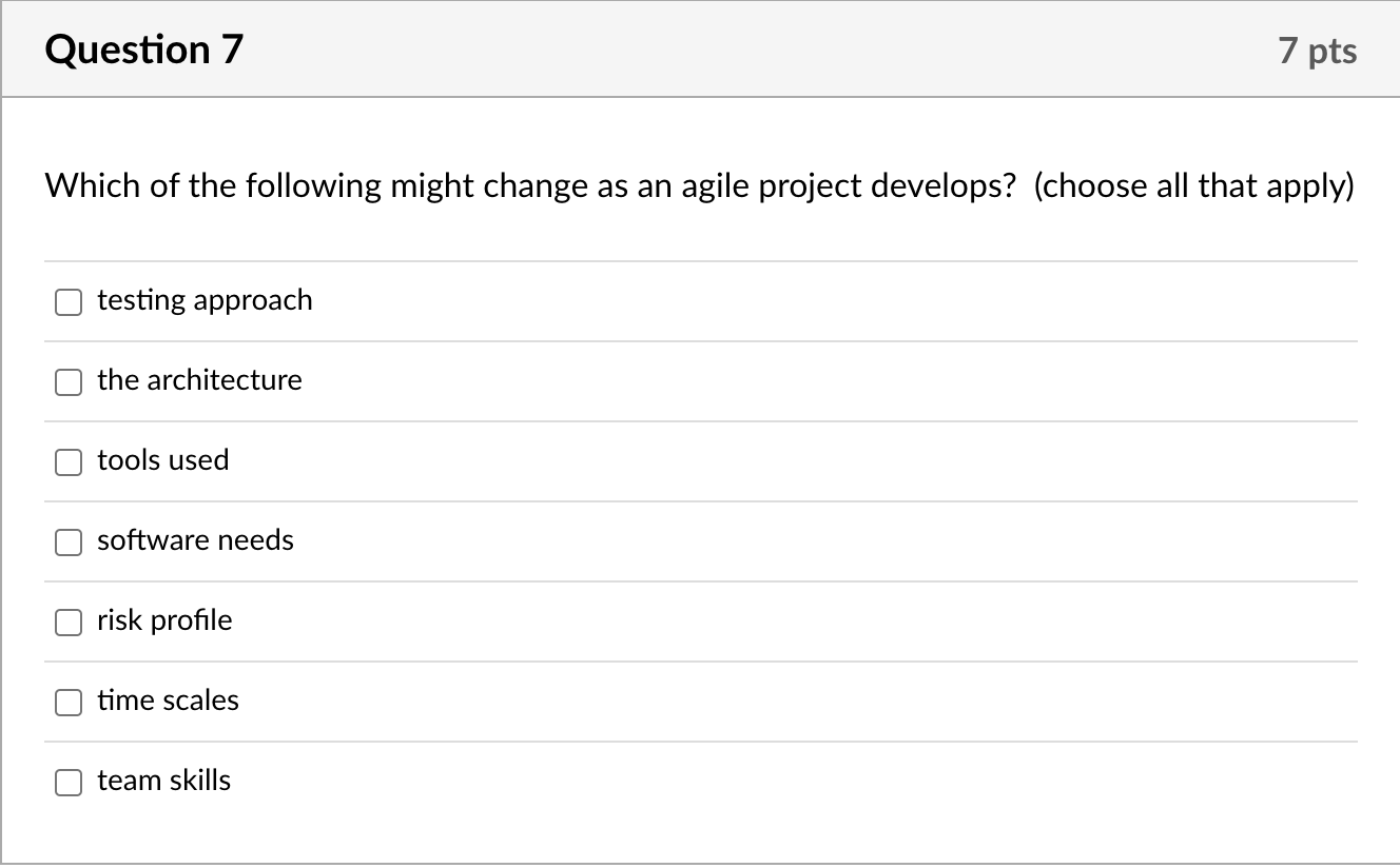 Solved Which of the following might change as an agile | Chegg.com