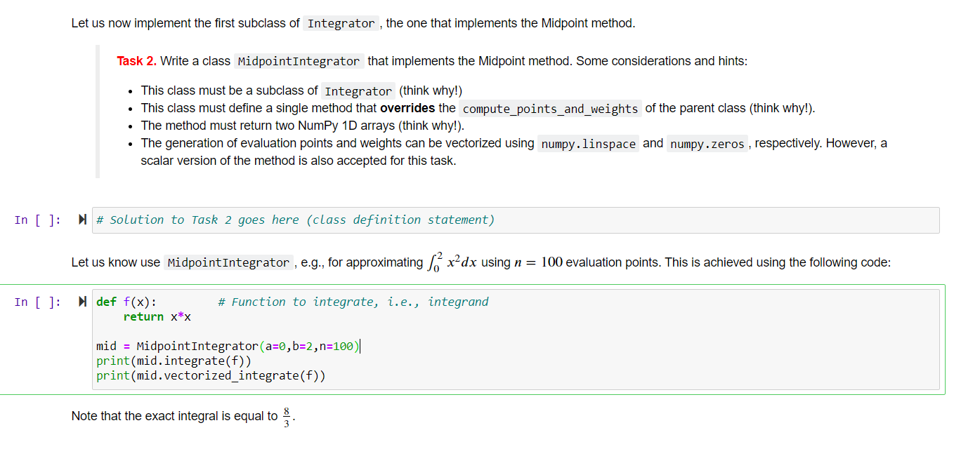 Solved Defining classes for numerical integration As | Chegg.com