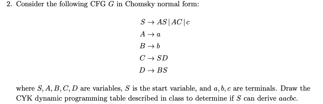 Solved 2. Consider the following CFG G in Chomsky normal | Chegg.com