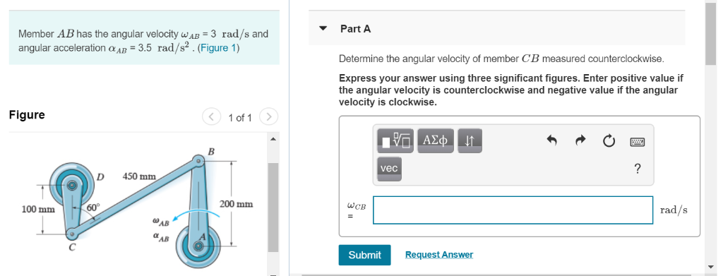 Solved Part A Member AB has the angular velocity wAB 3 rad/s | Chegg.com
