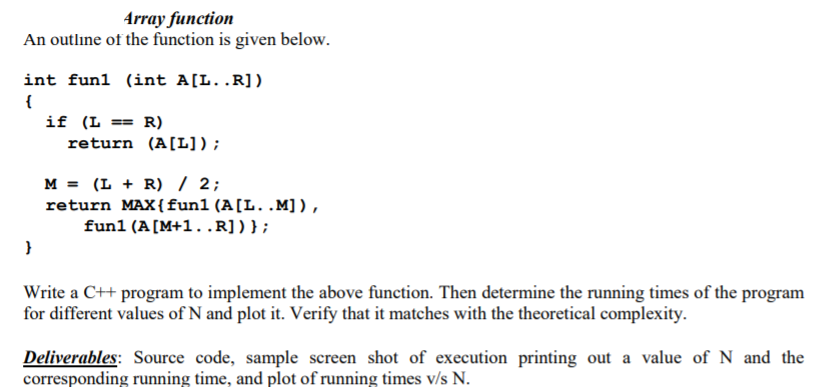Solved Array function An outline of the function is given | Chegg.com
