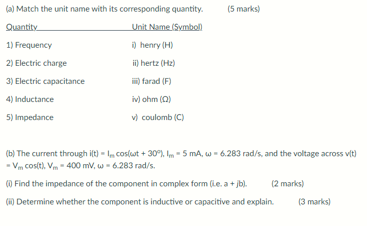 Solved (a) Match the unit name with its corresponding | Chegg.com