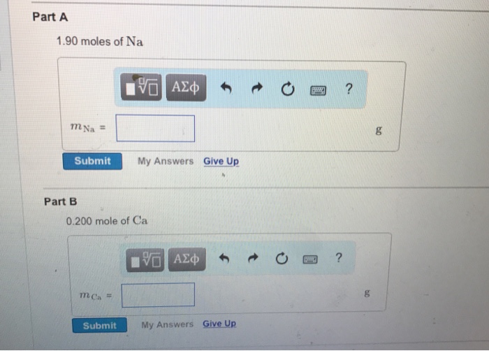 Solved Part A 1.90 moles of Na Submit My Answers Give Up | Chegg.com
