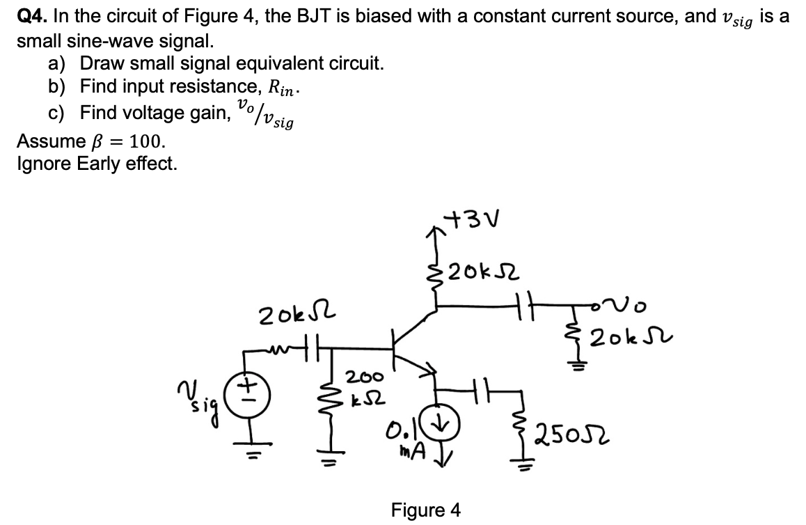Solved Q4. In the circuit of Figure 4, the BJT is biased | Chegg.com