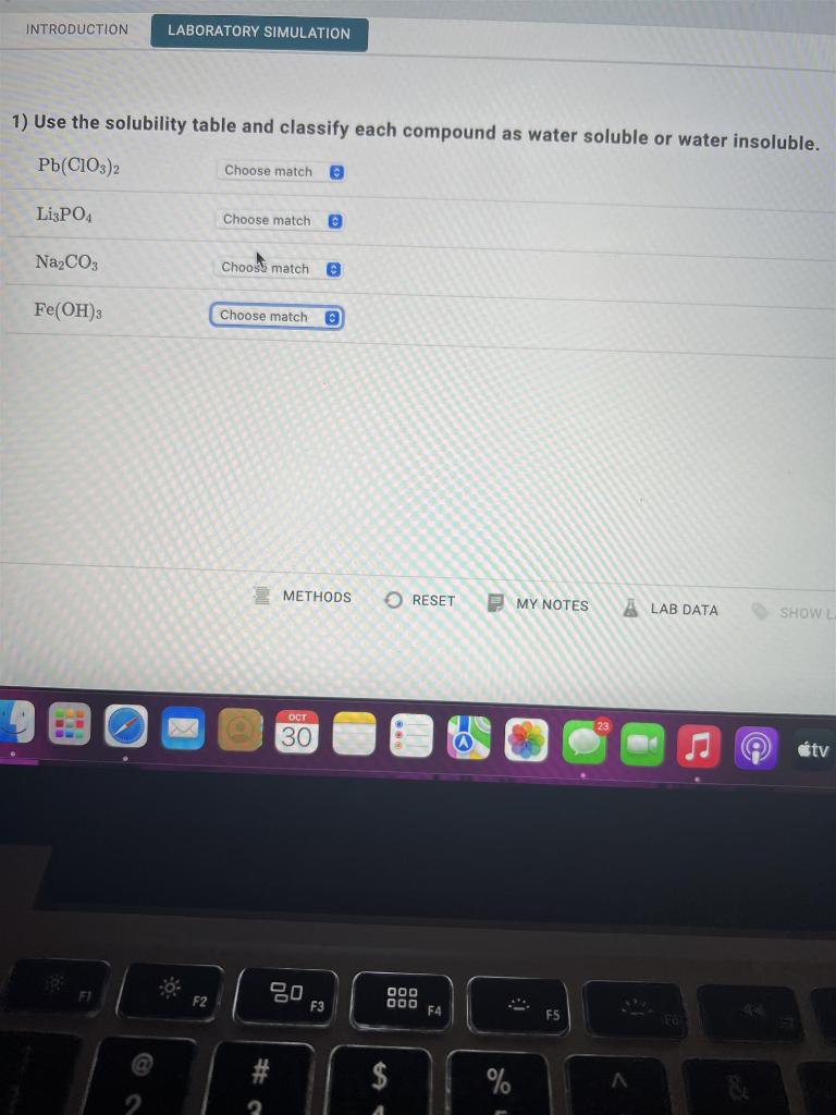 Solved 1) Use the solubility table and classify each | Chegg.com