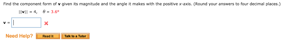 Solved Find the component form of v given its magnitude and | Chegg.com