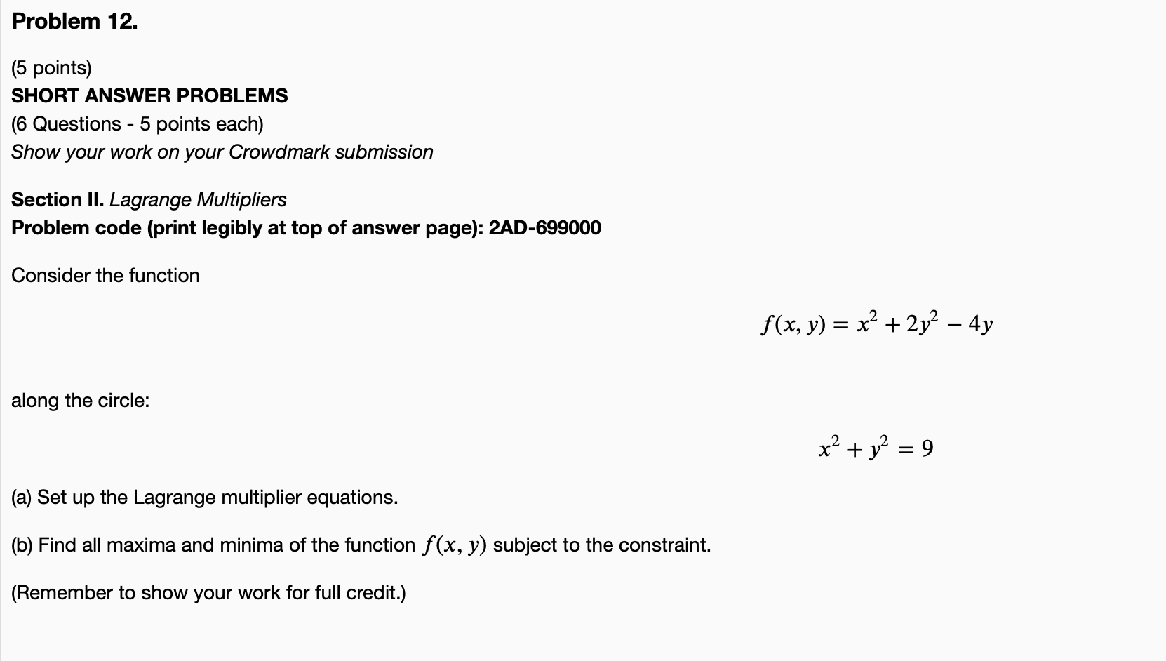 Solved Problem 12 5 Points Short Answer Problems 6 