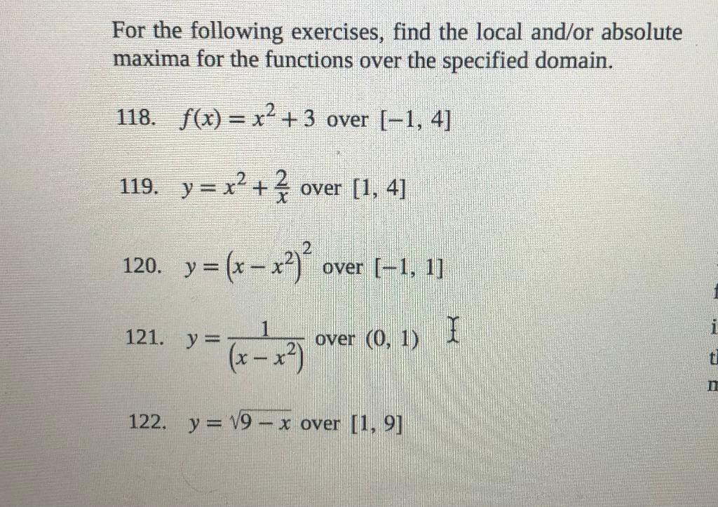 Solved For the following exercises, find the local and/or | Chegg.com