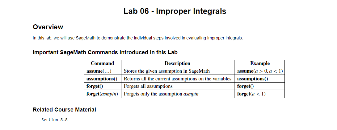 Solved Lab 06 - Improper Integrals Overview In this lab, we | Chegg.com