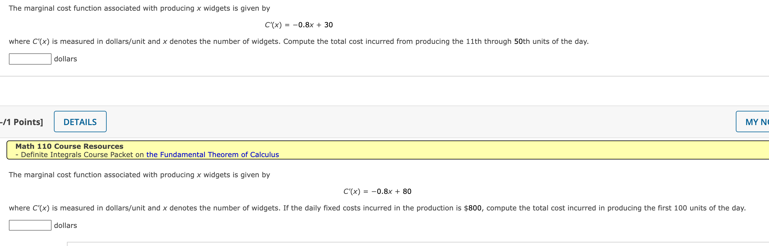 Solved The marginal cost function associated with producing | Chegg.com