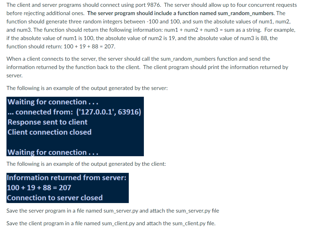 Solved The client and server programs should connect using | Chegg.com