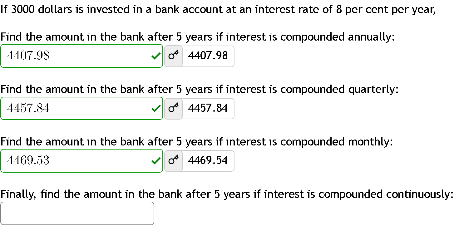 Solved If 3000 dollars is invested in a bank account at an | Chegg.com