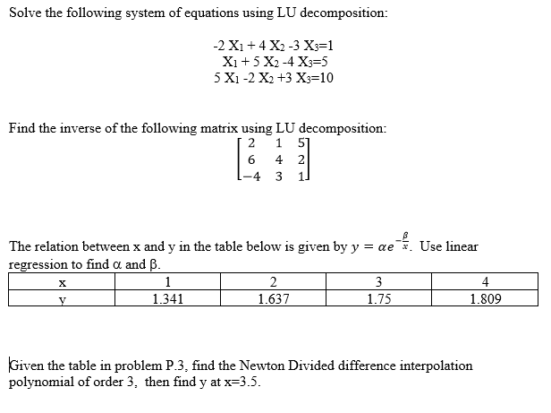 Solved Solve the following system of equations using LU | Chegg.com