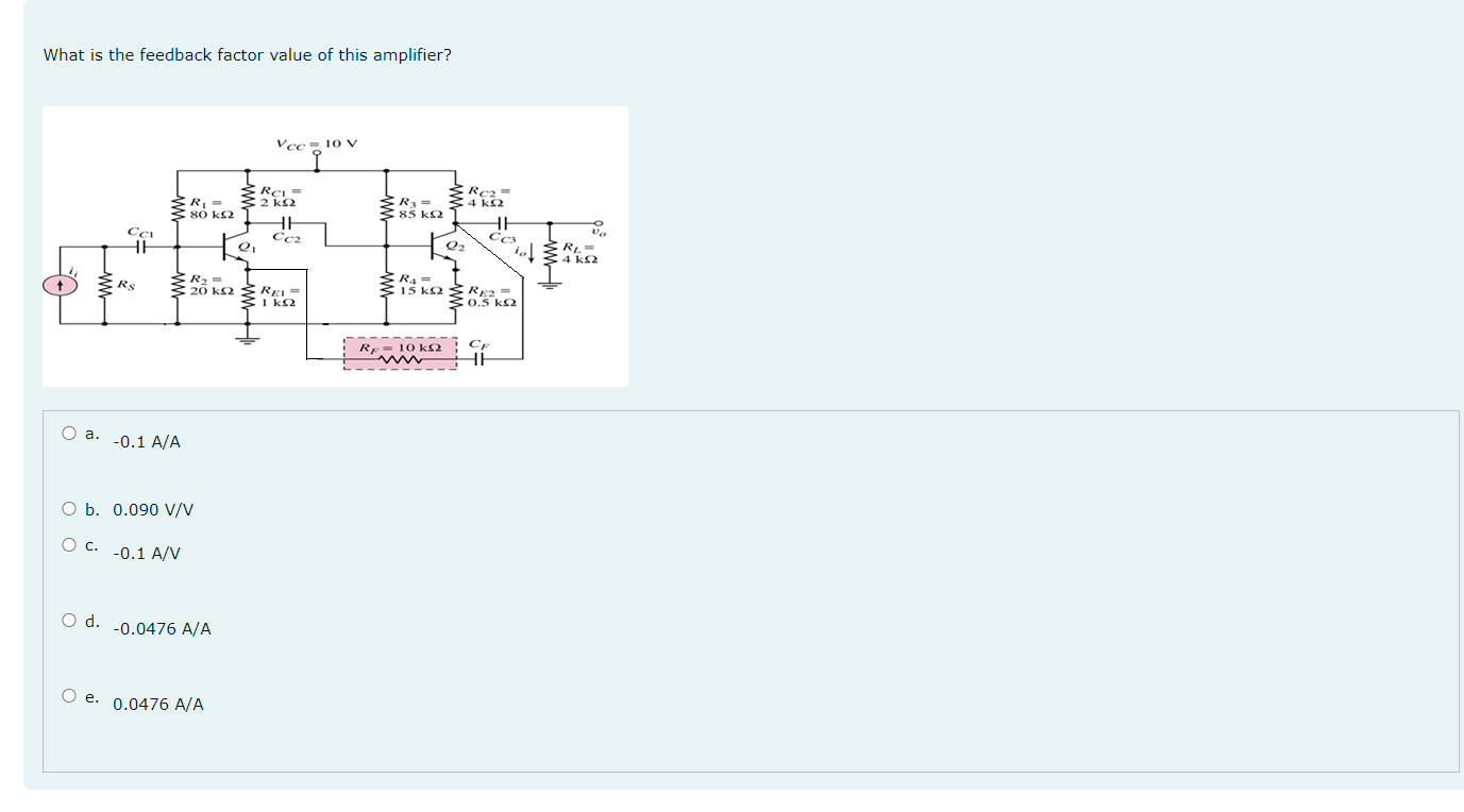 Solved What is the feedback factor value of this amplifier? | Chegg.com