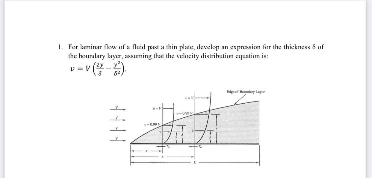 Solved v=V 1. For laminar flow of a fluid past a thin plate, | Chegg.com