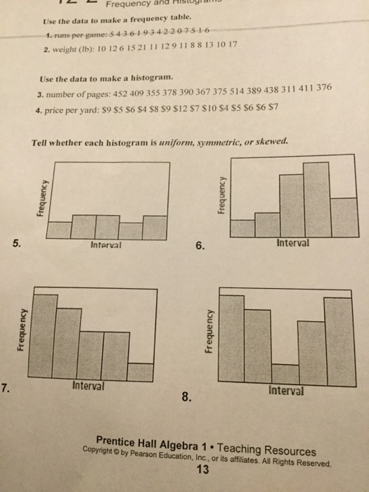 Solved Frequency and His Use the data to make a frequency | Chegg.com