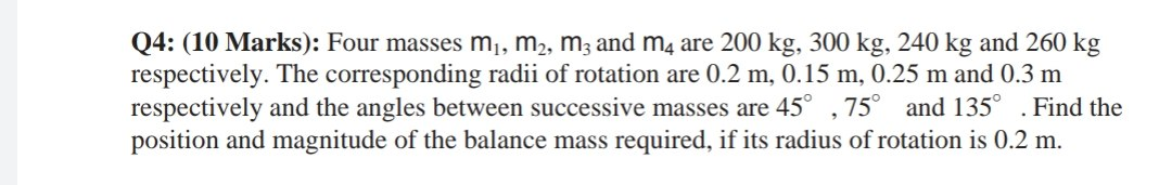 Solved Q4: (10 Marks): Four masses mi, m2, mz and m4 are 200 | Chegg.com