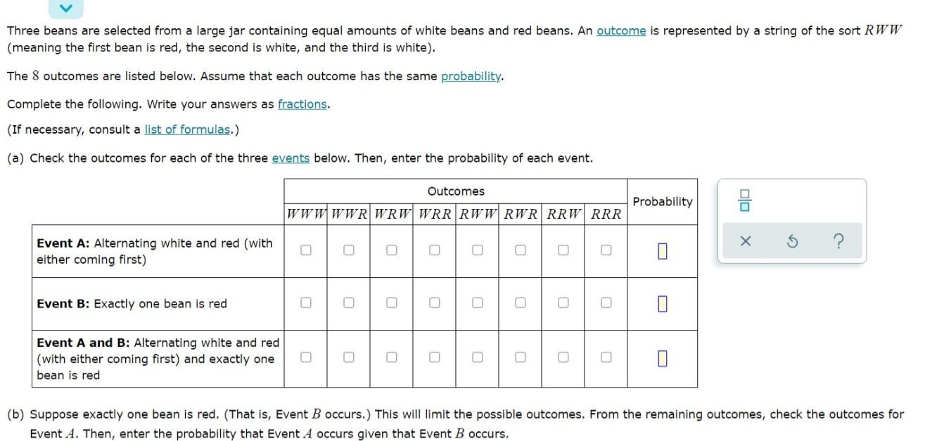 Solved Three beans are selected from a large jar containing | Chegg.com