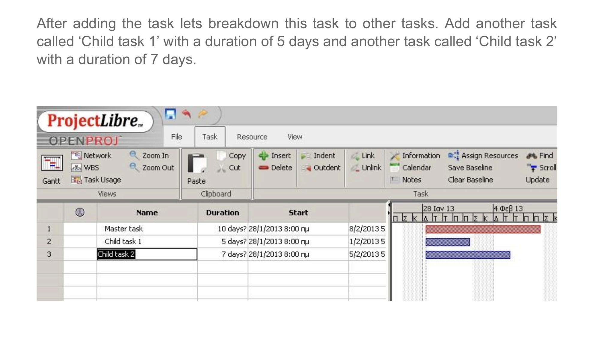 Project Libre Lab 2: Creating a Project Calendar and | Chegg.com