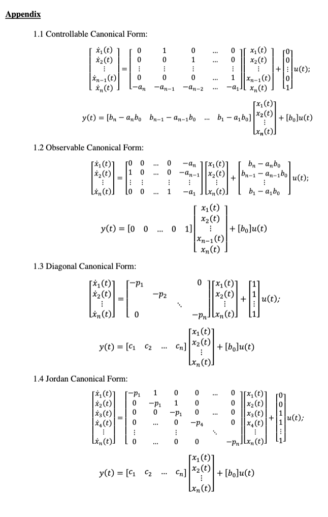 Solved State Space Representations Of Transfer Function