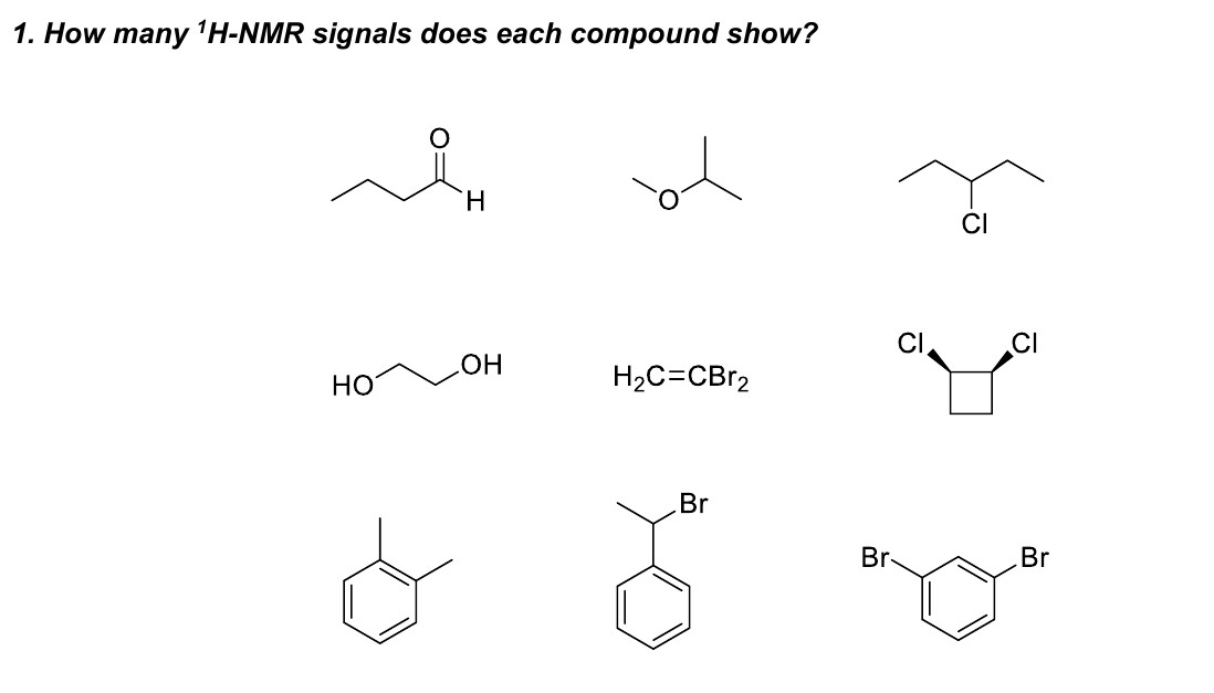 Solved 1. How many 1H-NMR signals does each compound show? | Chegg.com