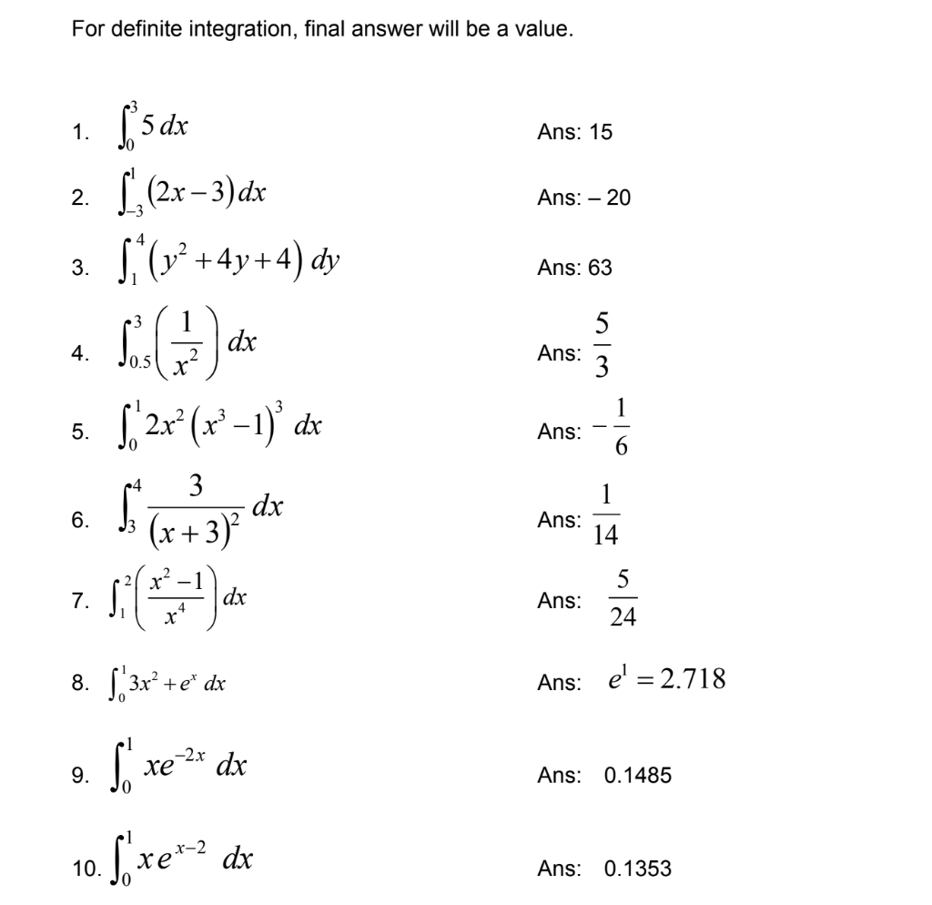 Solved For definite integration, final answer will be a | Chegg.com