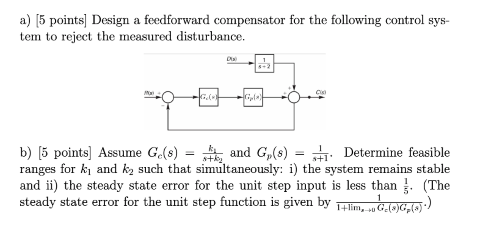 Solved a) [5 points) Design a feedforward compensator for | Chegg.com
