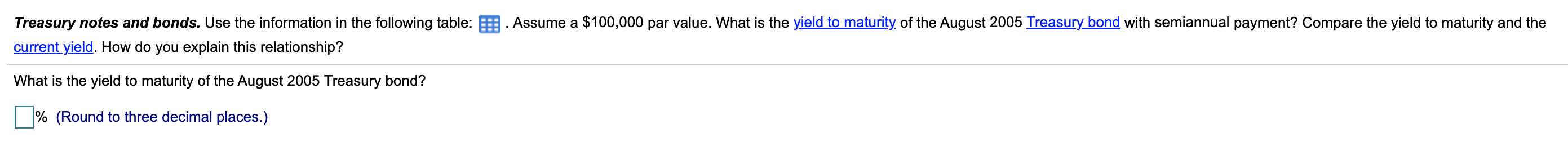 Treasury notes and bonds. Use the information in the | Chegg.com